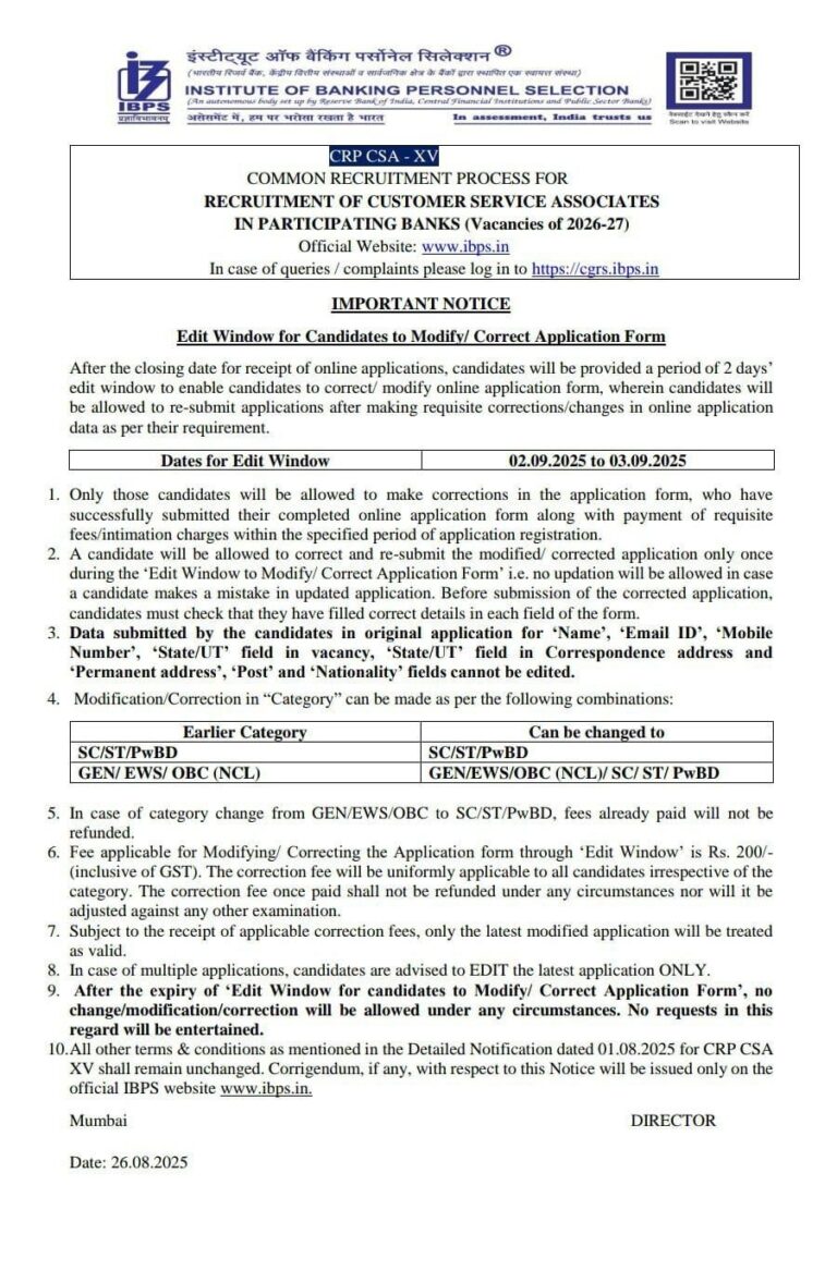 IBPS Clerk 2025 Online Form Correction Edit Window Opens, Check Steps ...